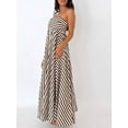 Brown And White Diagonal Stripe Spaghetti Strap Backless A-Line Flowy ...