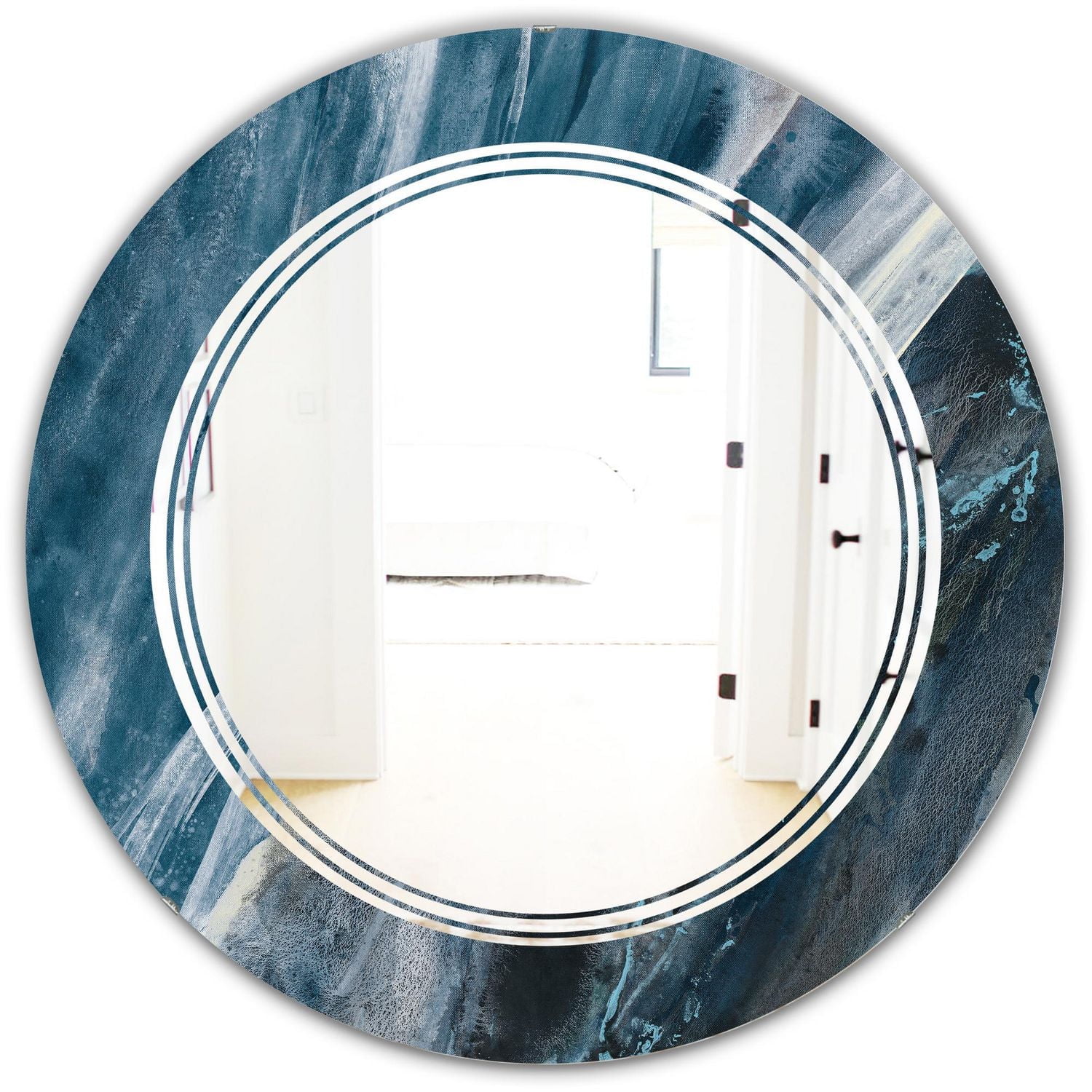 Click here for Designart splash Blue Indigo Modern Round Wall Mir... prices