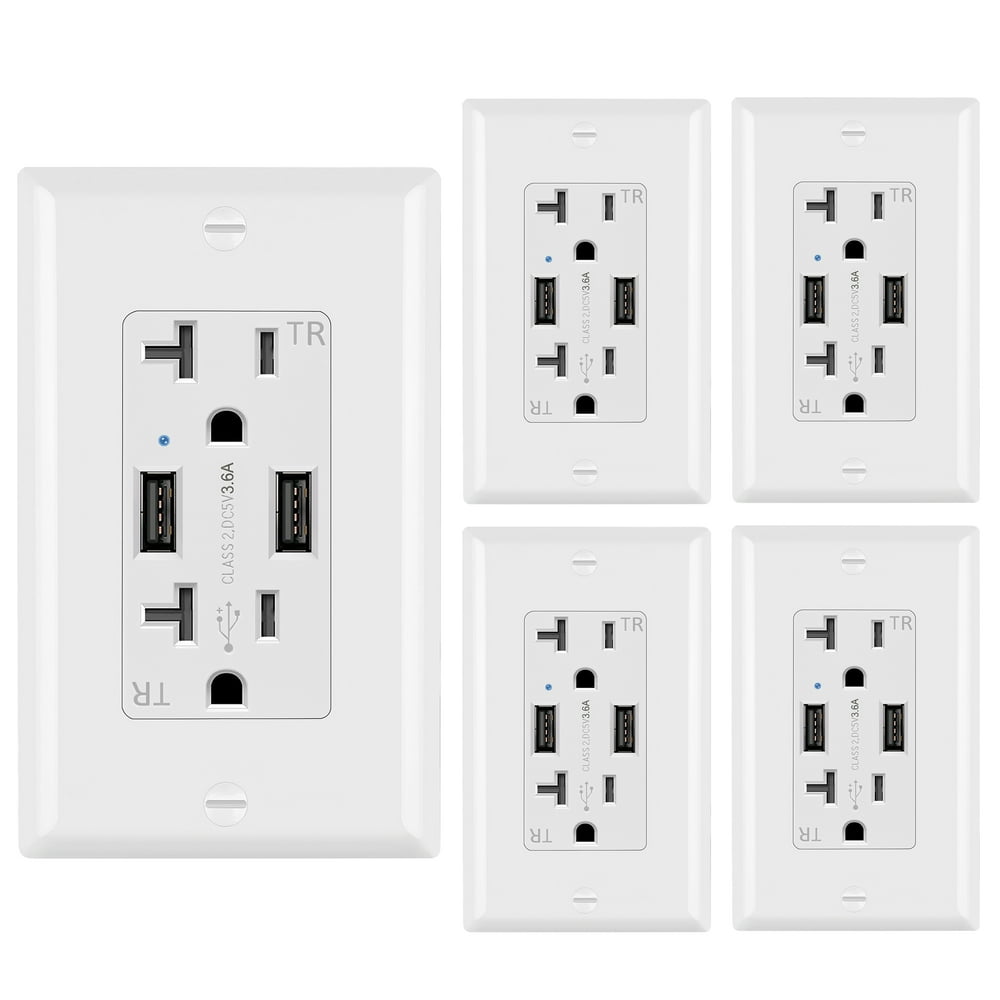 [5 Pack] BESTTEN 3.6A Dual USB Receptacle Outlet with 20 Amp AC Outlets ...