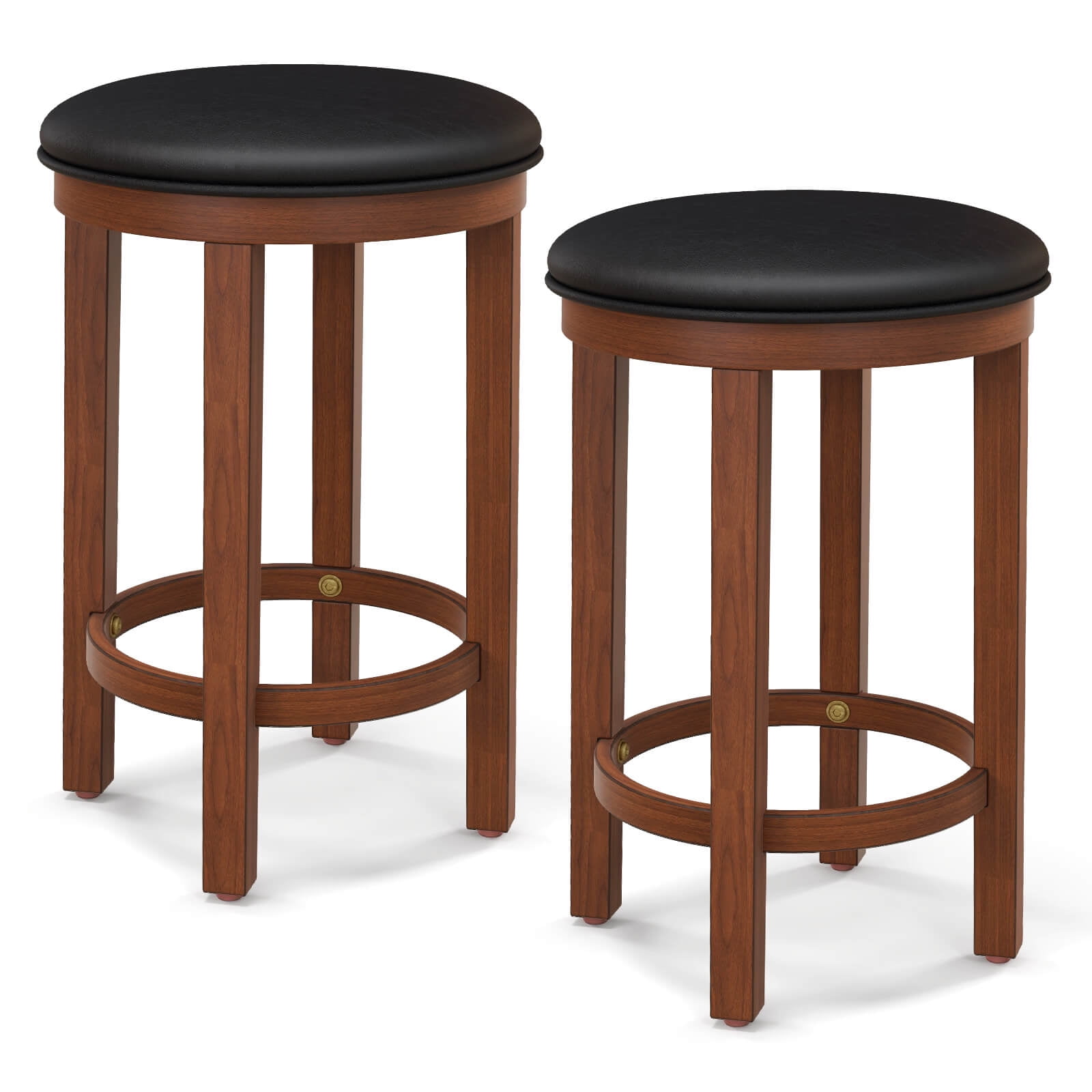Costway Bar Stools Set Of 2 Counter Height Stools With Round Seat & Footrest For Kitchen Black