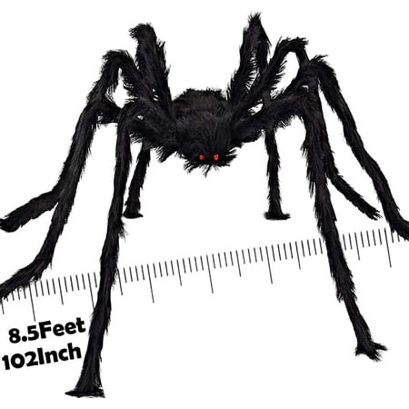 8.5ft Giant Spider for Halloween Decorations, Black Hairy Spider, 102 ...