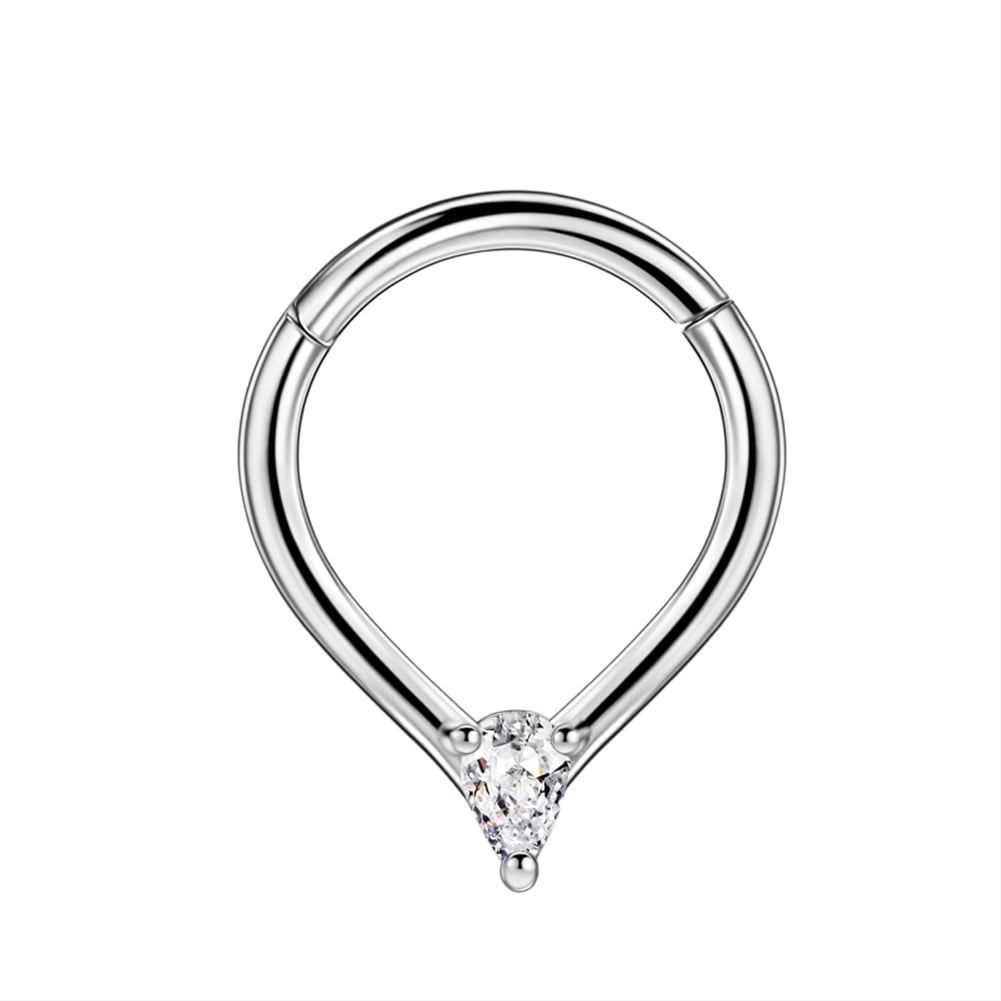 Surgical Steel Teardrop Cubic Zirconia Septum Clicker Silver Septum ...