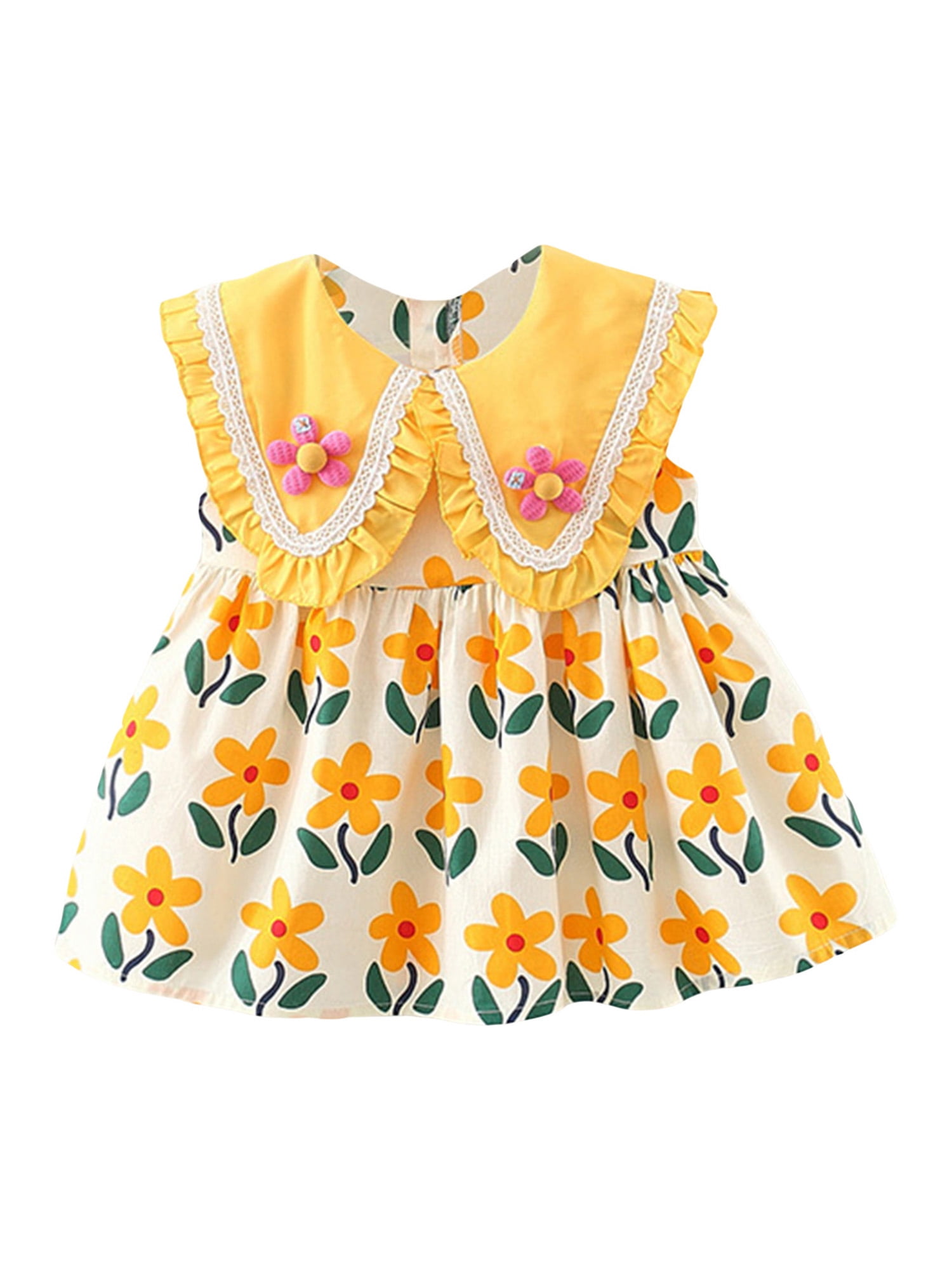 Infant Baby Girls Princess Dress Floral Print Turn-Down Collar ...