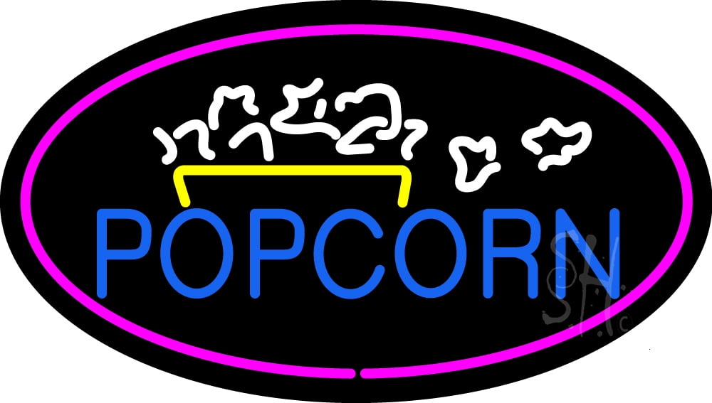 Popcorn Logo Purple Oval LED Neon Sign 20" Tall x 37" Wide - inches ...