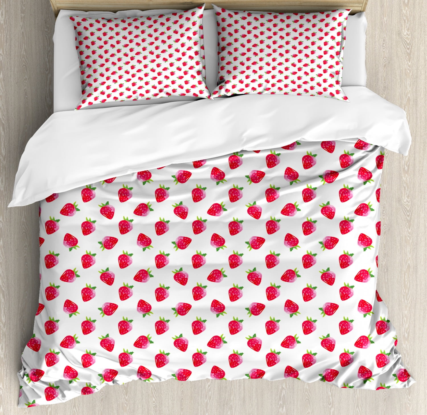 Strawberry Duvet Cover Set King Size, Hand-Painted Juicy Tasty Fruits ...