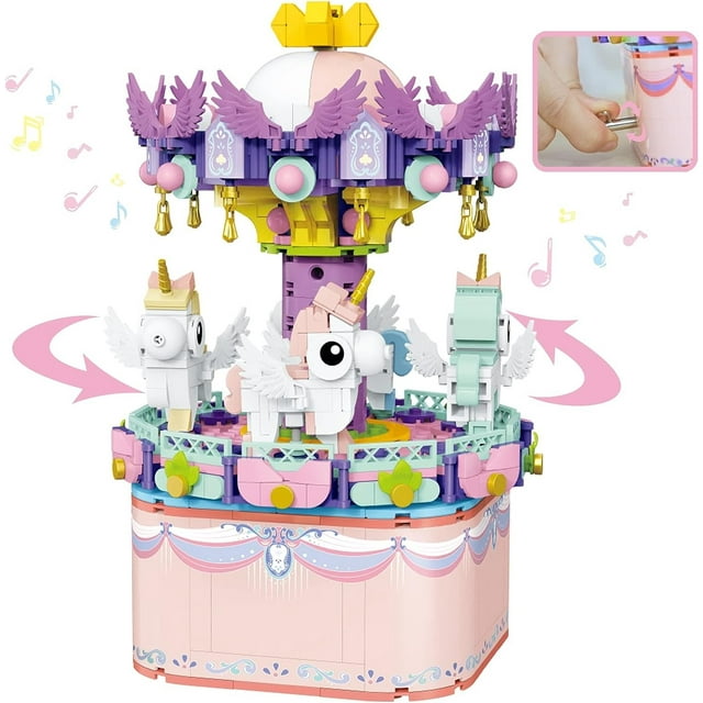 874PCS Street View Carousel Music Box Bricks Model Set, DIY Building ...