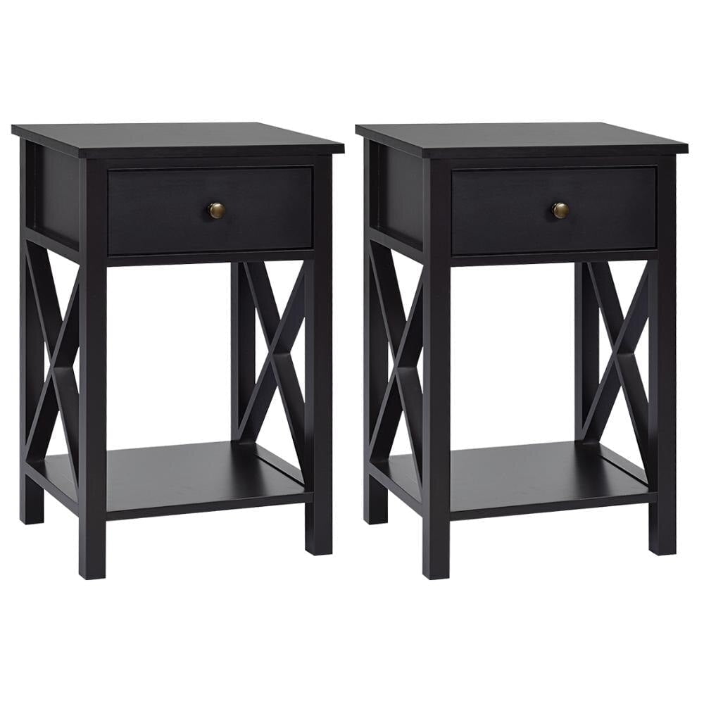2PCS Nightstand Chair Side End Table with Drawer & Shelf Bedroom ...