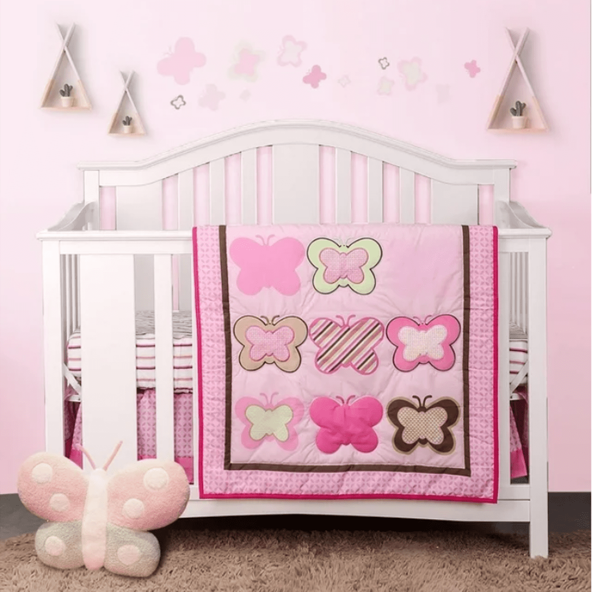 Sweet Baba Luxury 4 PC Butterfly Crib Bedding Set, Pink Crib Set for ...