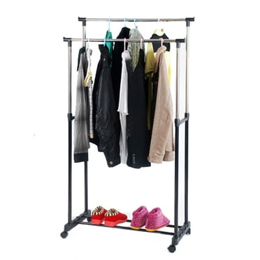 Ktaxon Rolling Clothes Rack Double Bar Hanging Adjustable Garment Heavy ...