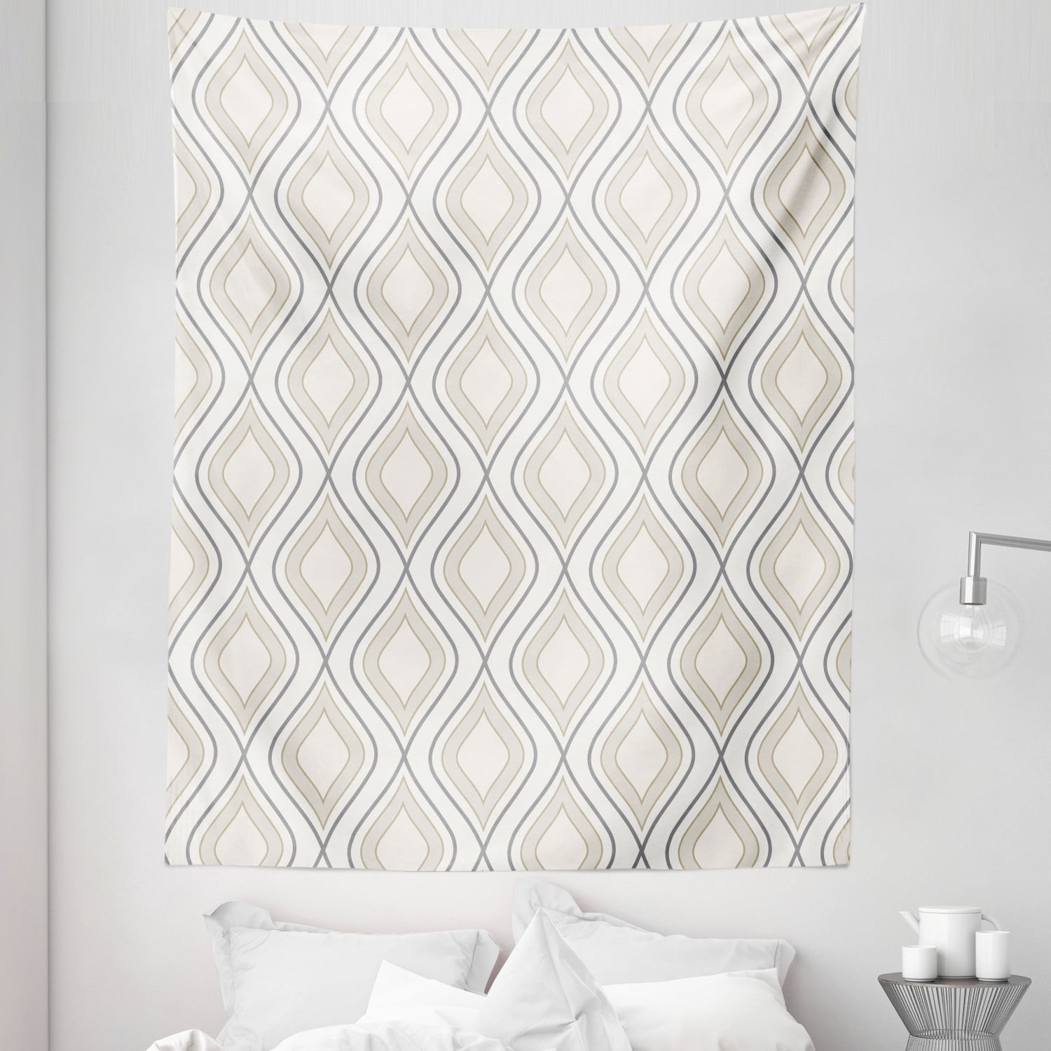 Ivory Tapestry, Abstract Nostalgic Wavy Curved Pattern in 2 Toned ...