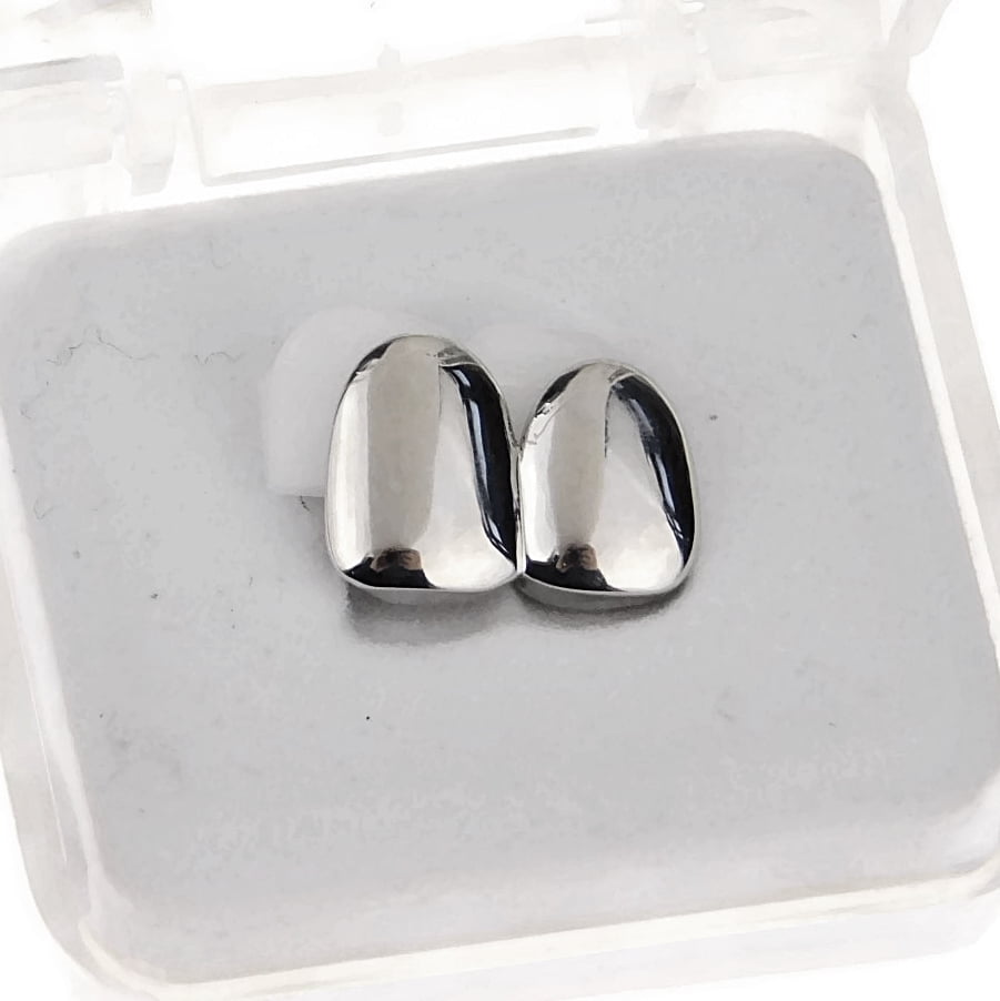 Double Two Tooth Grillz Top Left Side Silver Tone 2-Tooth Caps Teeth ...