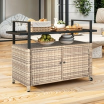 Uforic XL Outdoor Storage Cabinet and Grill Cart with Wheels, Black ...