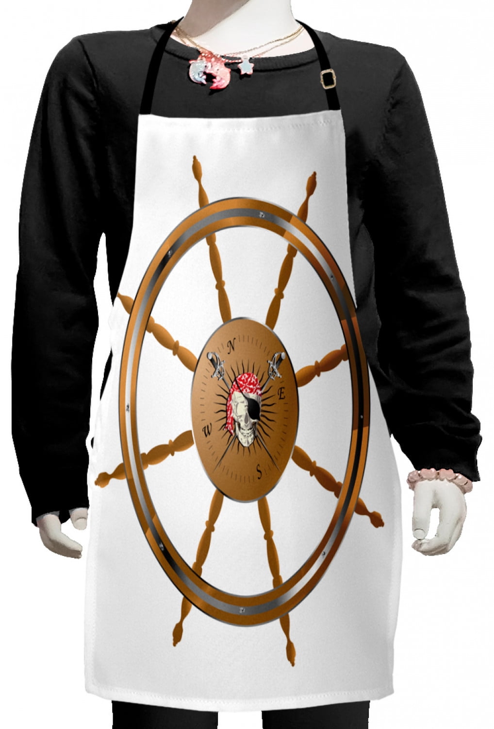Ships Wheel Kids Apron, Wooden Steering Wheel Image of Pirate Skull ...