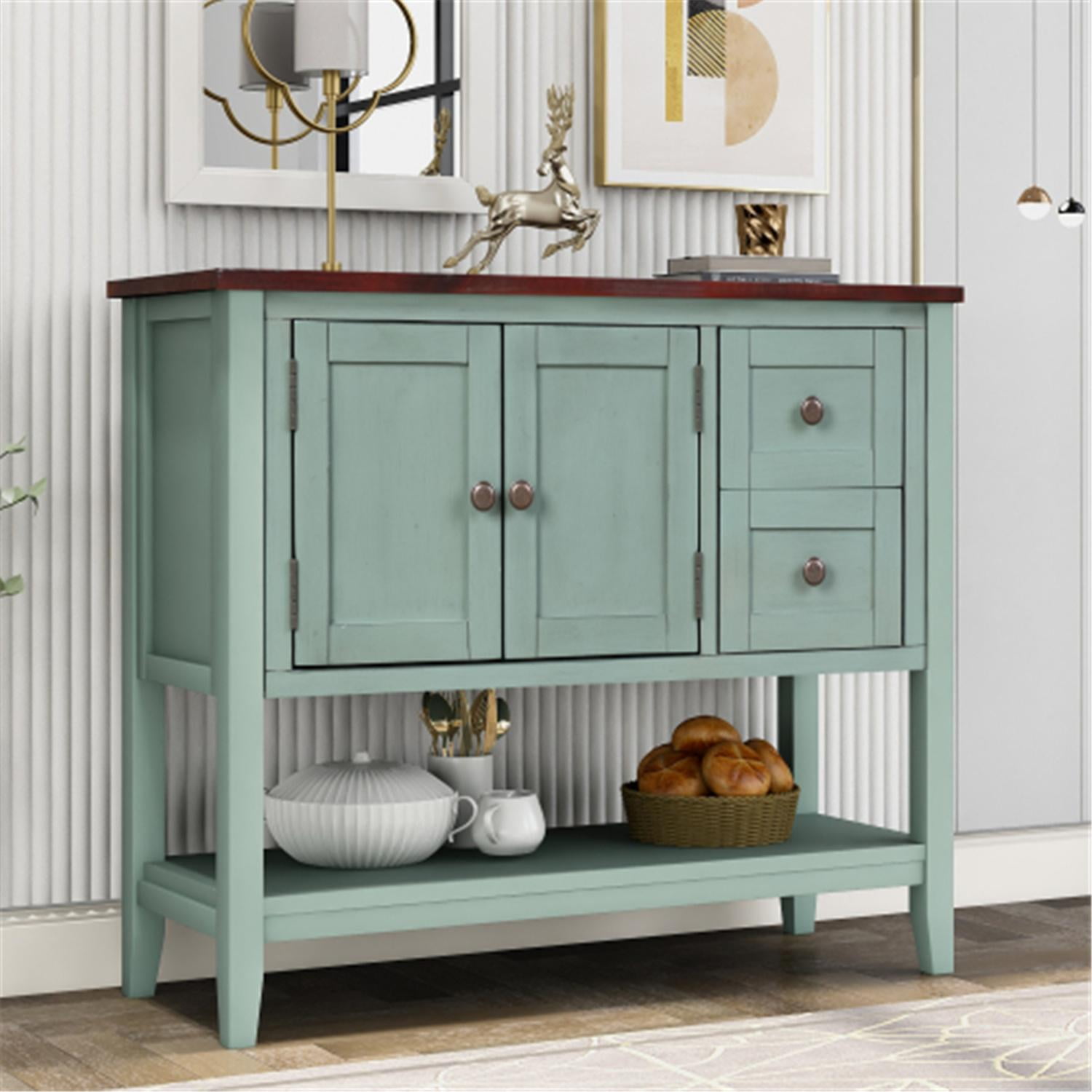 36 inches Console Table with Storage Drawers and Shelf, Wood Sofa Table ...