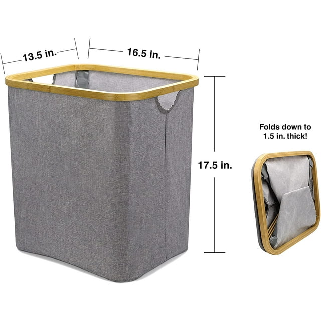 Brookstone Large Collapsible Linen Laundry Hamper with Handles and ...
