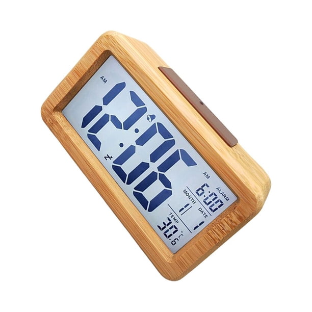 enqiretly Wood Digital Clock Light-operated LCD Screen Button Control ...