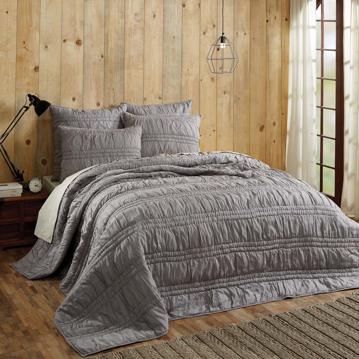 Dark Grey Urban Farmhouse Bedding Natasha Cotton Pre-Washed Ruched ...