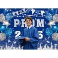 Prom 2026 Photography Backdrop Blue and Silvery Glitter Balloons Flags ...