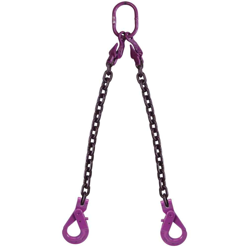 9/32" x 10' - Adjustable 2 Leg Chain Sling w/ Self-Locking Hooks - G ...