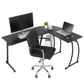 Costway Glass Top Computer Desk Laptop Writing Study Workstation Z ...