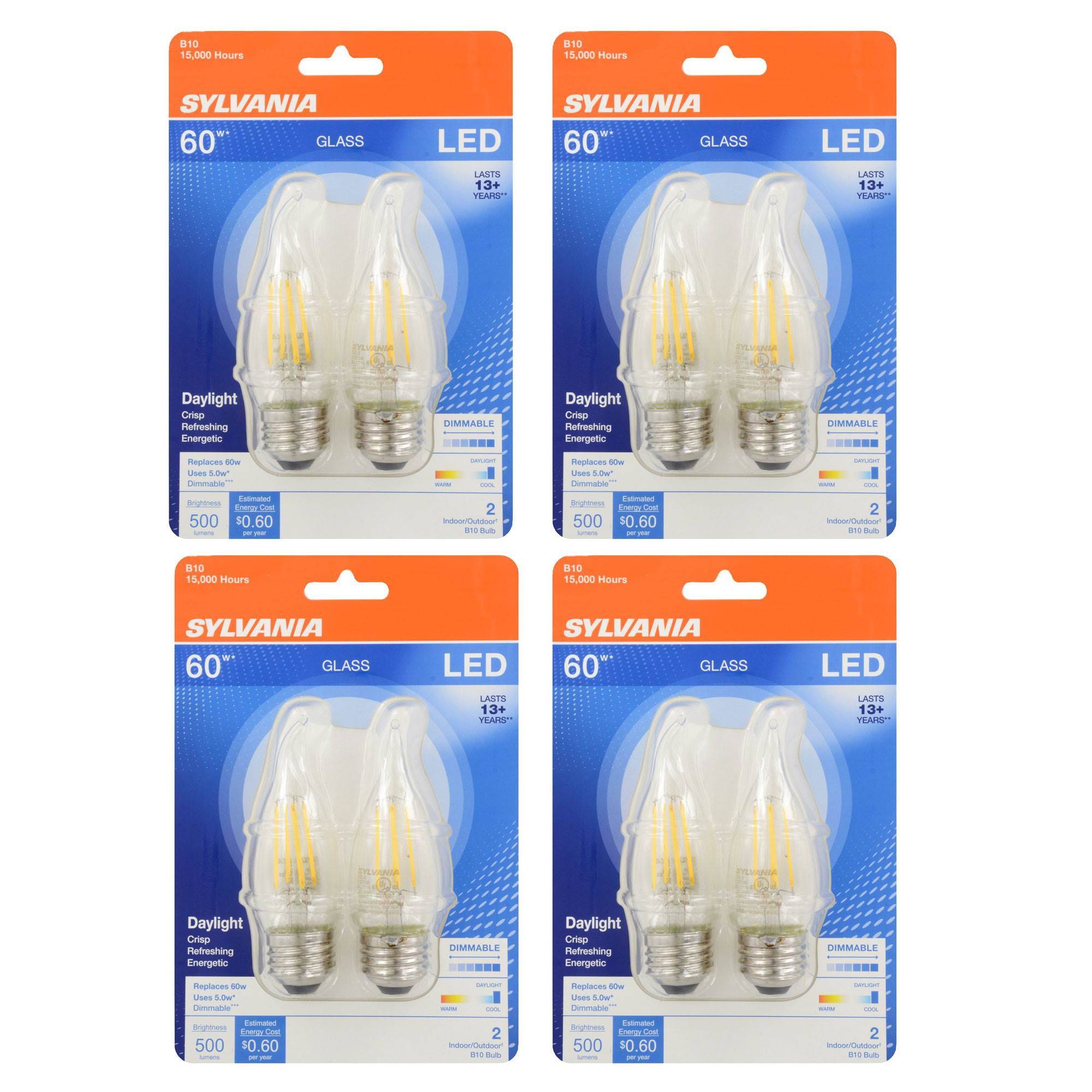 Sylvania LED B10 60W Medium Base Dimmable Daylight 5000K Light Bulb (8 ...