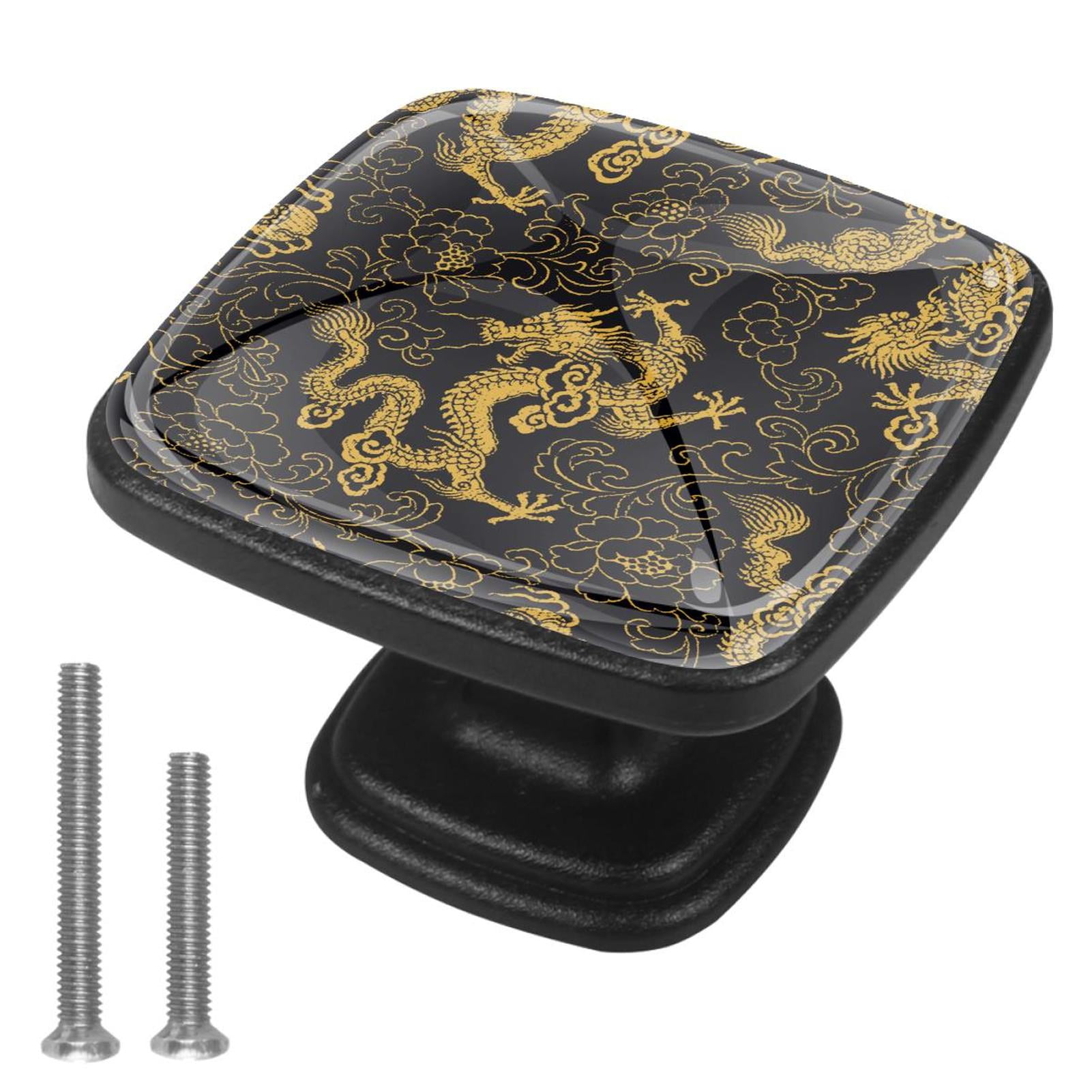 4 Pcs Cabinet Handle Drawer Pulls Chinese Golden Dragon Knobs with ...