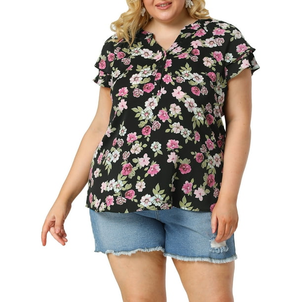 Agnes Orinda Agnes Orinda Womens Plus Size Tops Floral Printed