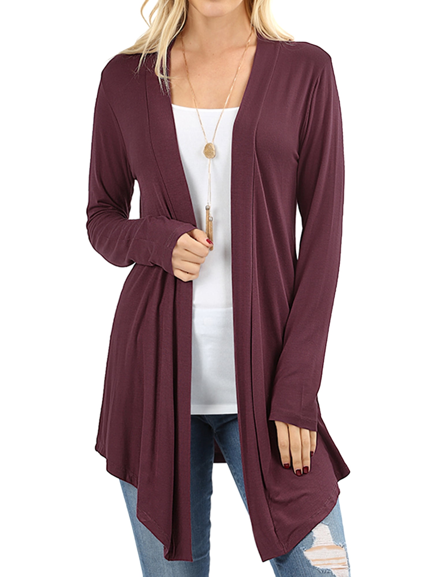 Women & Plus Draped Open Front Long Sleeve Flowy Light Cardigan ...