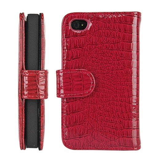 Red Wallet Style Magnetic Flip Textured Crocodile Leather Case with ...