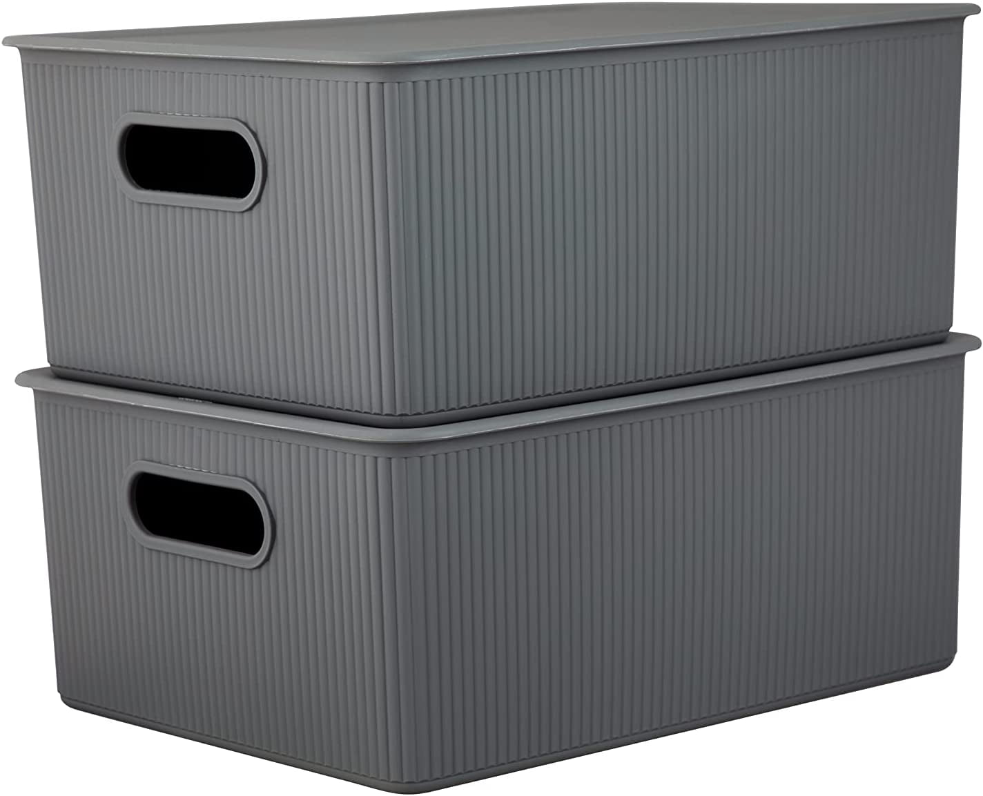 Superio 15L Medium Grey Ribbed Storage Bin with Lid, Plastic Storage ...