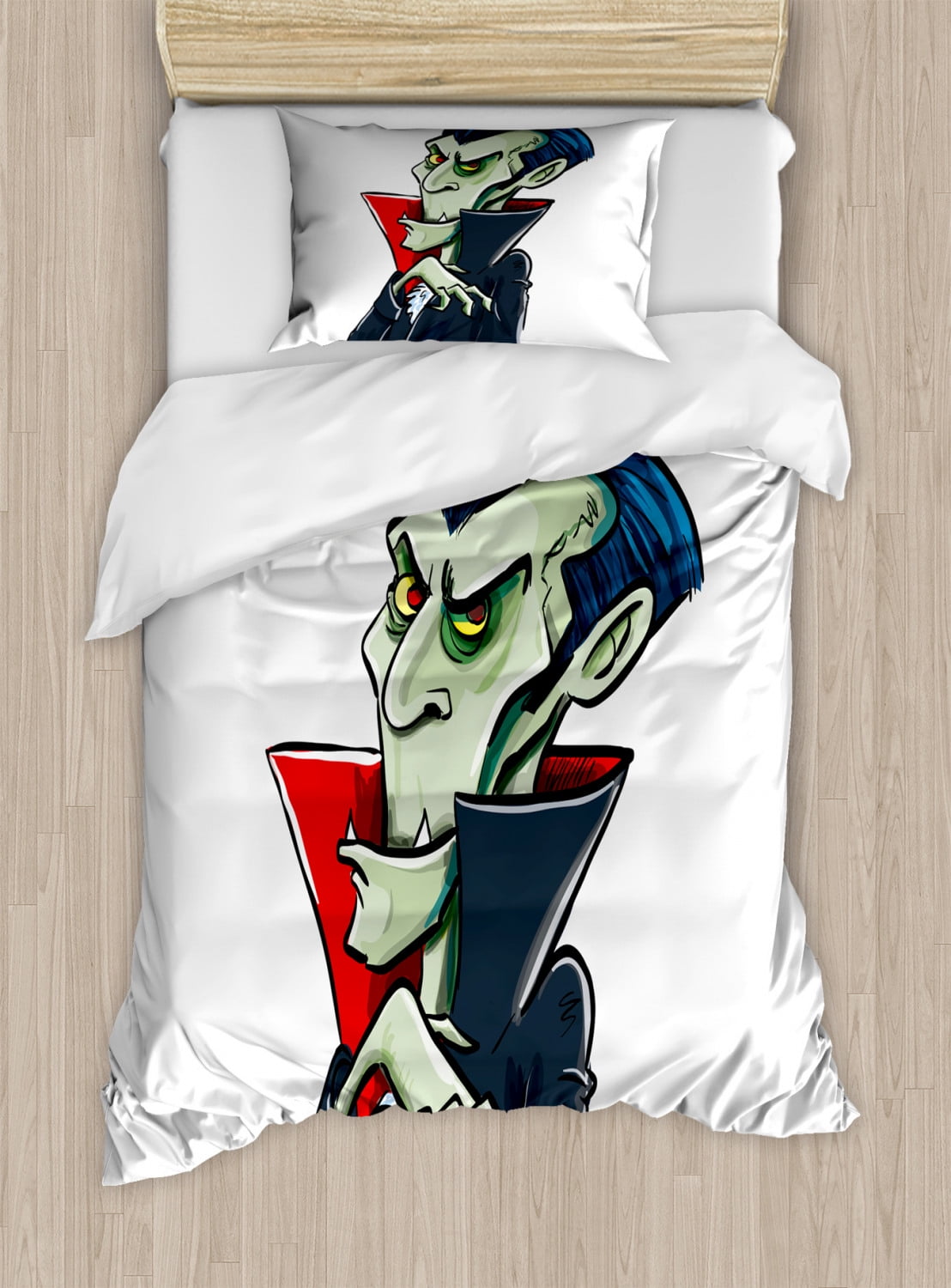 Halloween Duvet Cover Set Twin Size, Cartoon Style Spooky and Funny ...