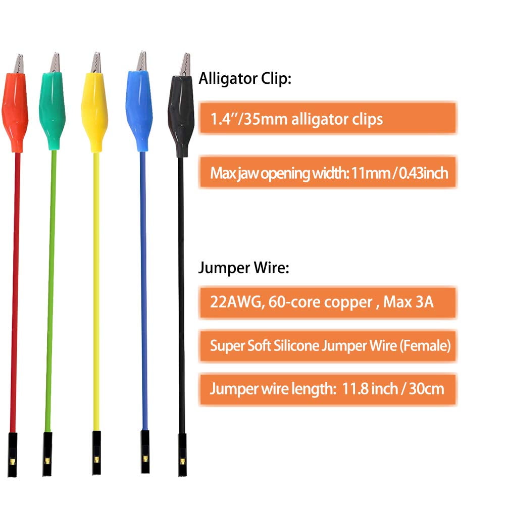 Buy Makeronics Alligator Clip to Breadboard Jumper Wires, 10pcs 12 inch ...