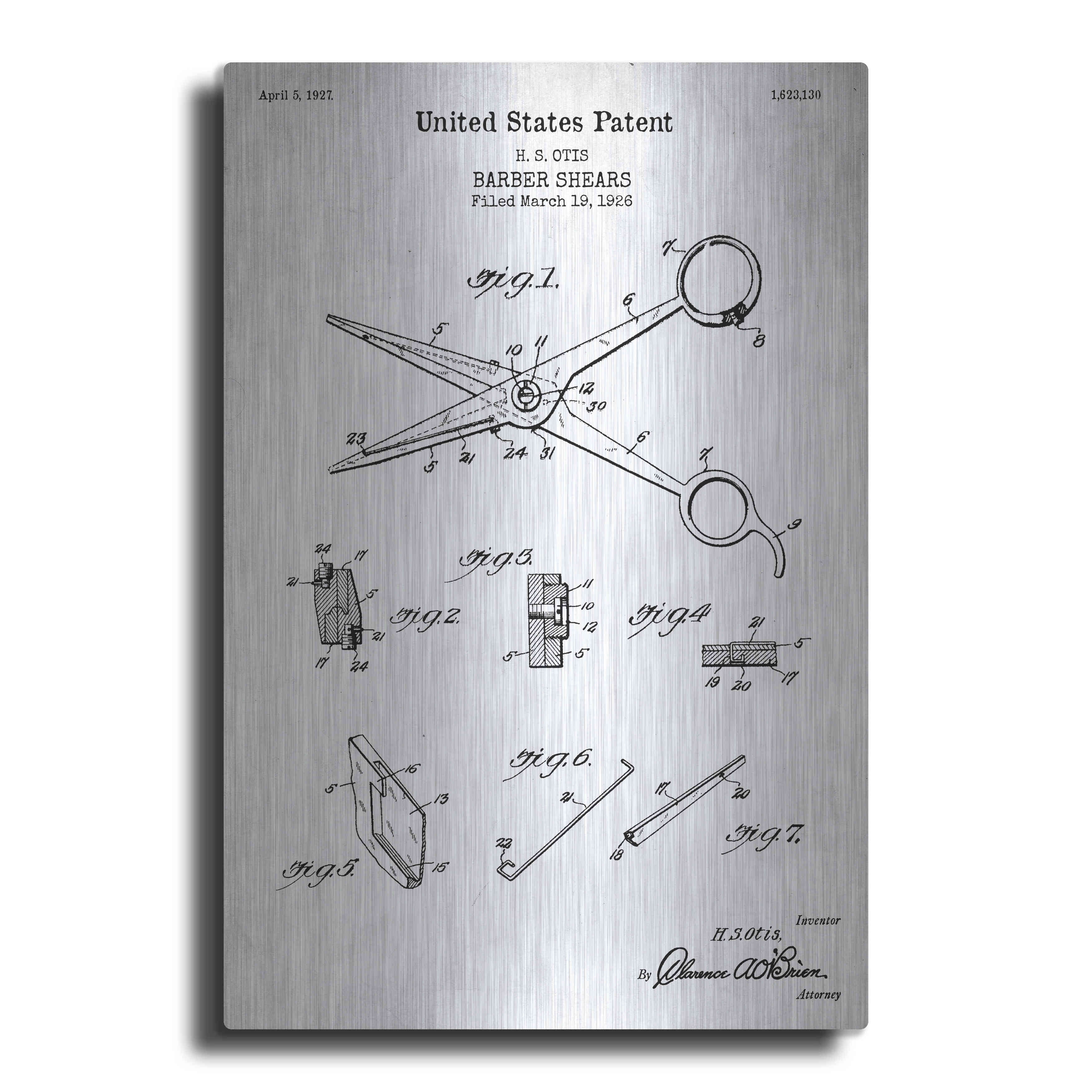 Luxe Metal Art 'Barber Shears Blueprint Patent White' Acrylic Glass ...