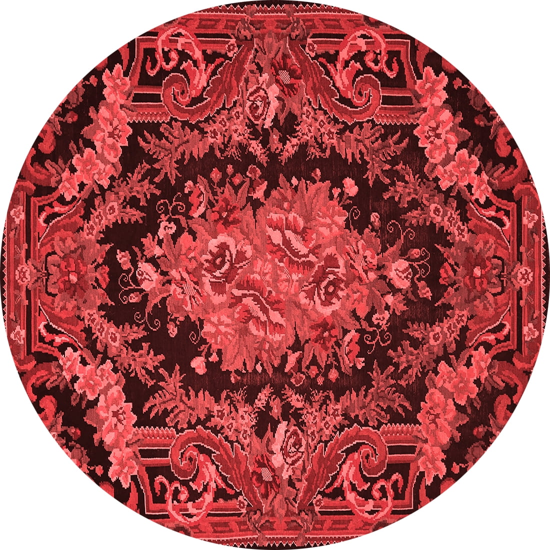 Ahgly Company Indoor Round Medallion Red French Area Rugs, 6' Round ...