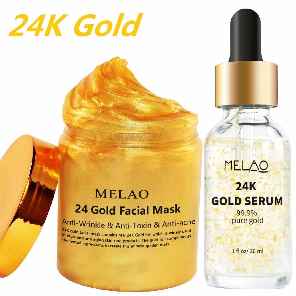 24k Gold Collagen Facial Face Mask 6 7oz Gold Serum 1oz Moisture