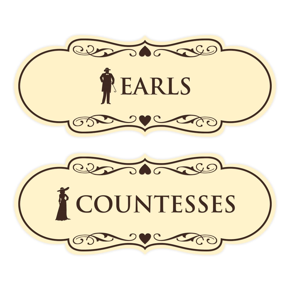 Signs ByLITA Designer Earls and Countesses 2 Pack Restroom Sign (Ivory ...