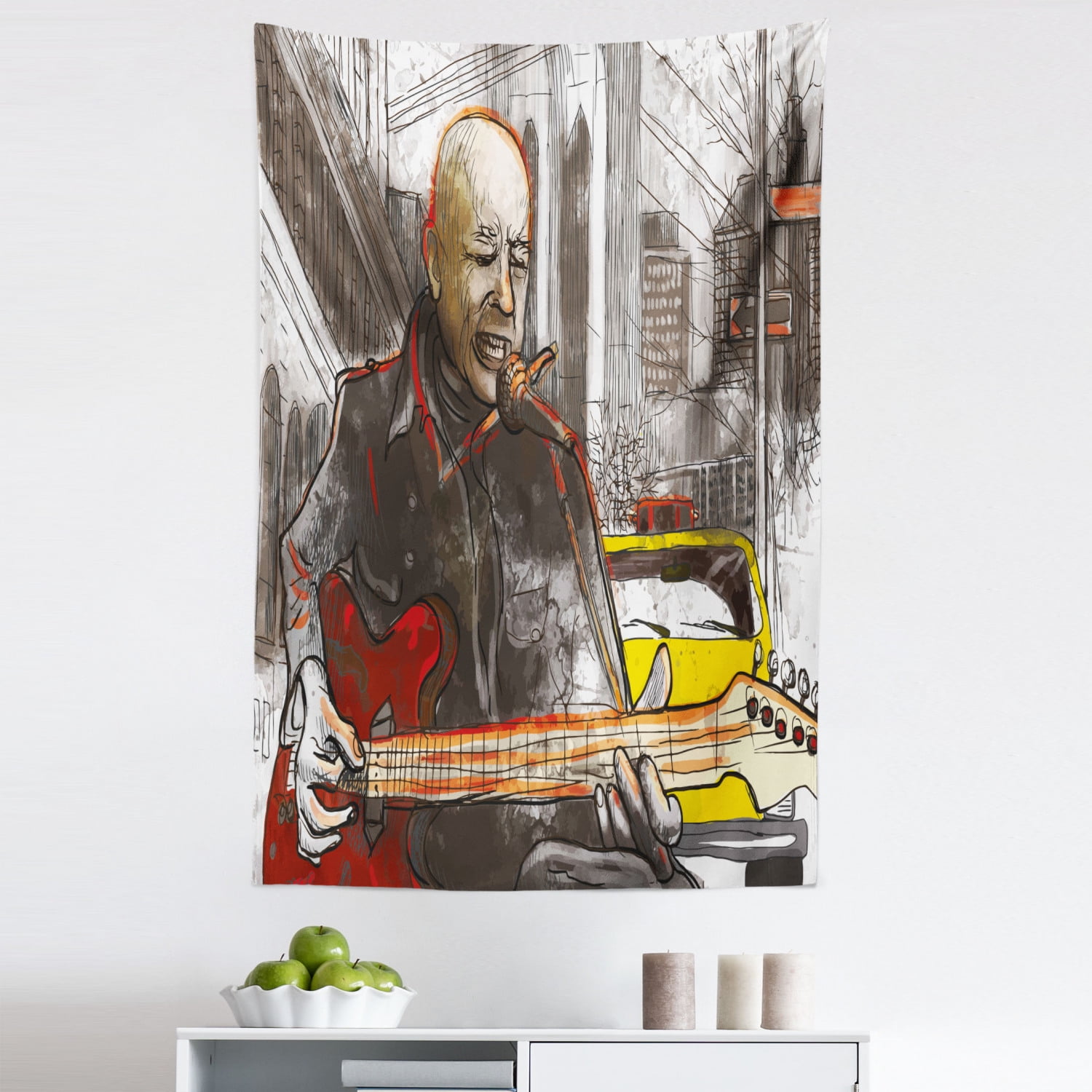 Urban Tapestry, Street Musician Man Singing Playing Guitar Show ...