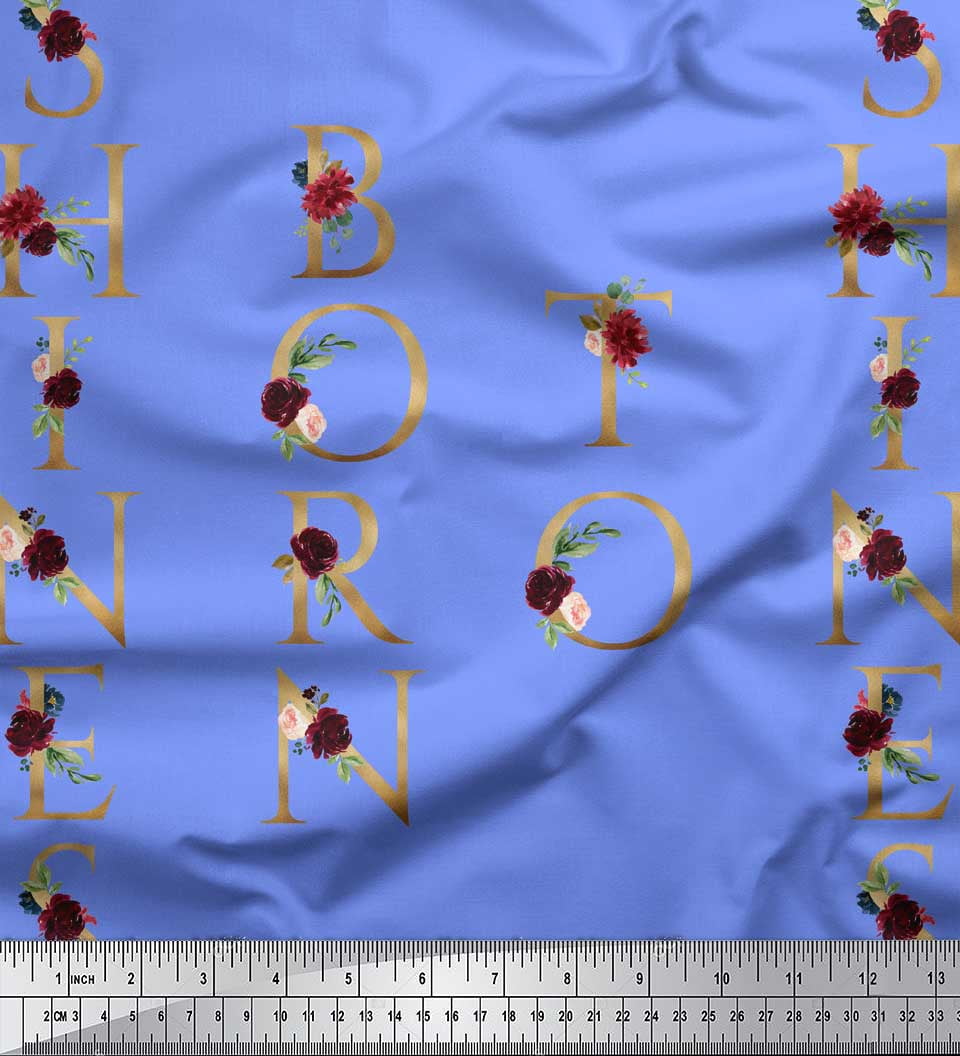 Soimoi Blue Velvet Fabric Inspiration Quote Text Print Fabric by Yard ...