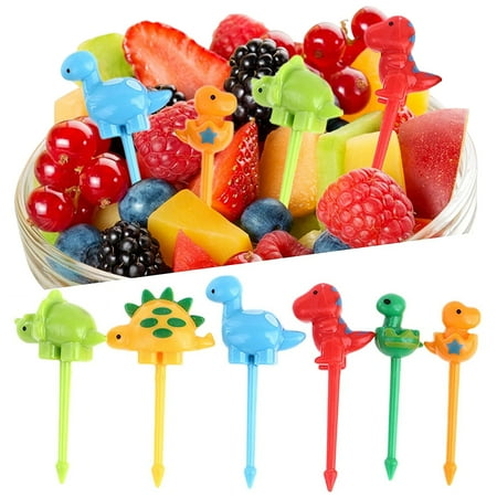 EDTara 6pcs Animal Food Picks For Kids Cute Dinosaur Cartoon Fruit ...