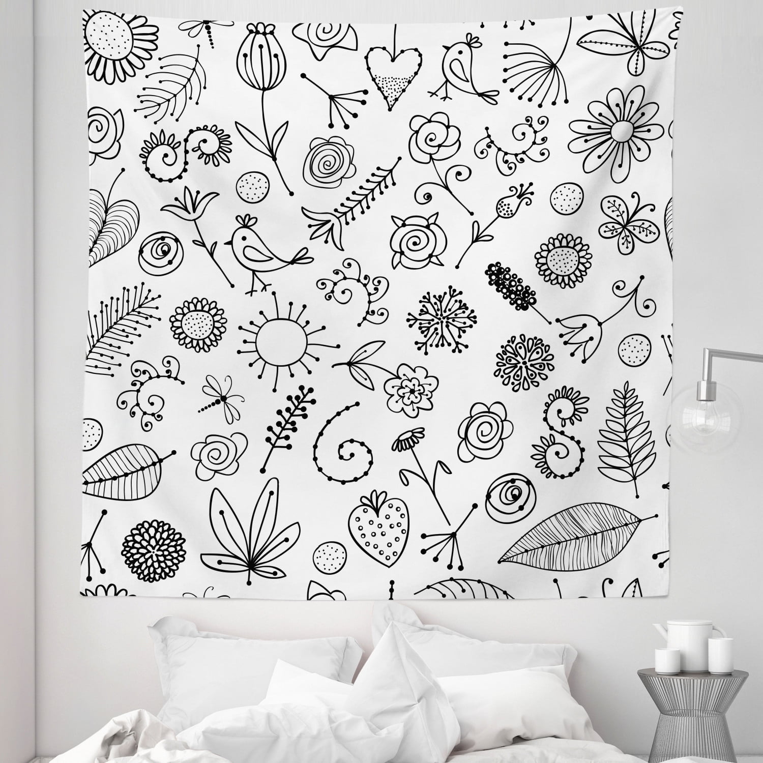 Leaf Tapestry, Things from Nature in Sketch Form Birds Flowers ...