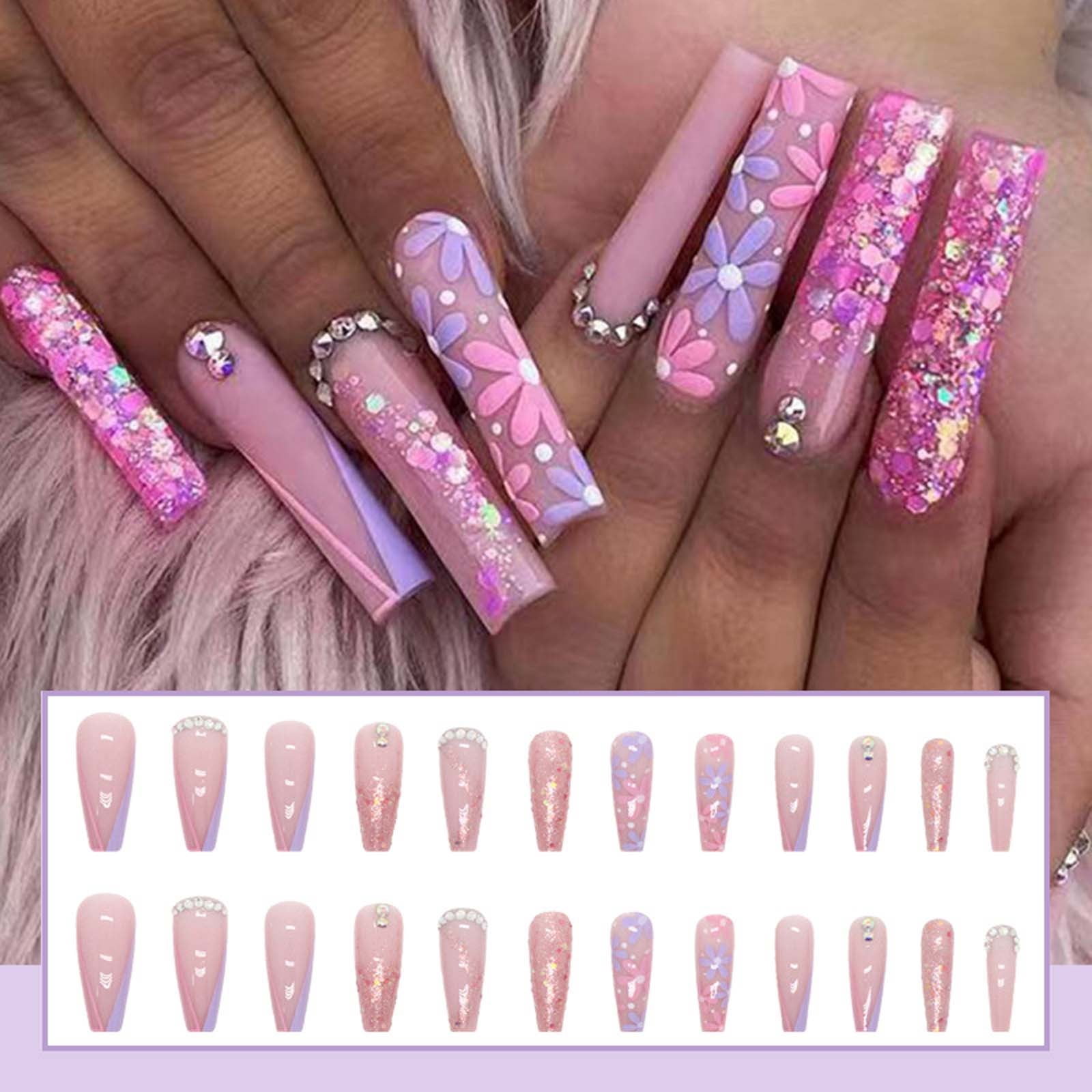 keusn drill models wear nail long ballet nail piece pink and purple ...