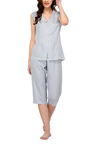 Women's Sleepwear 2 Pc Sleeveless Pajama Notch Collar Button Down Top ...