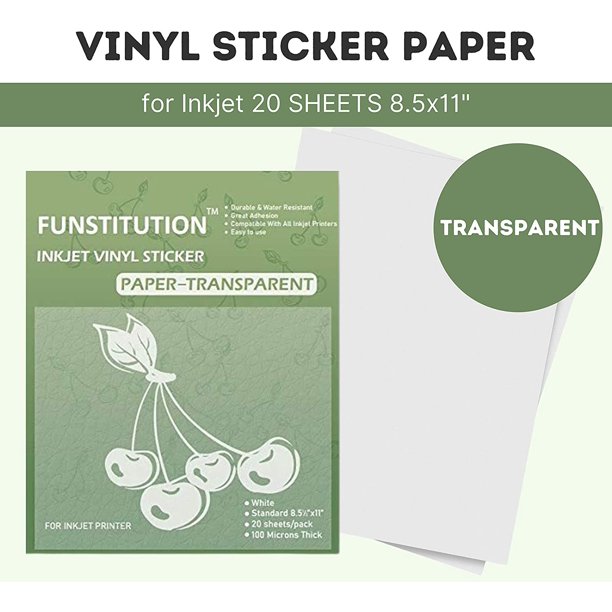 Printable Vinyl Decal Sticker Paper - 20 Premium Transparent Waterproof Paper Sheets for Inkjet ...