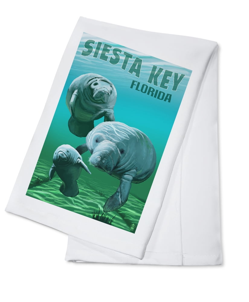 Siesta Key, Florida, Manatees (100% Cotton Tea Towel, Decorative Hand ...