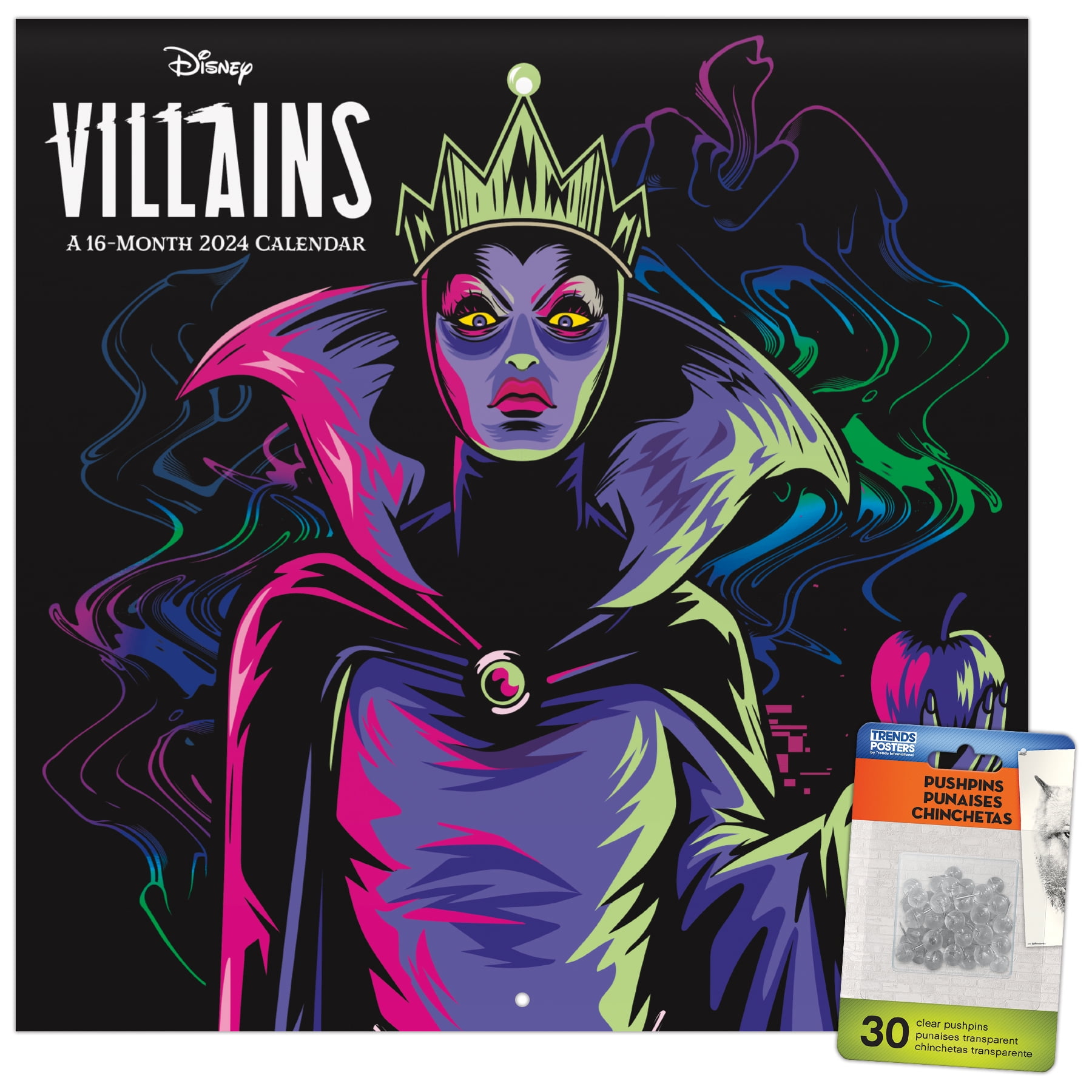 Trends International 2024 Disney Villains Wall Calendar & Push Pins ...