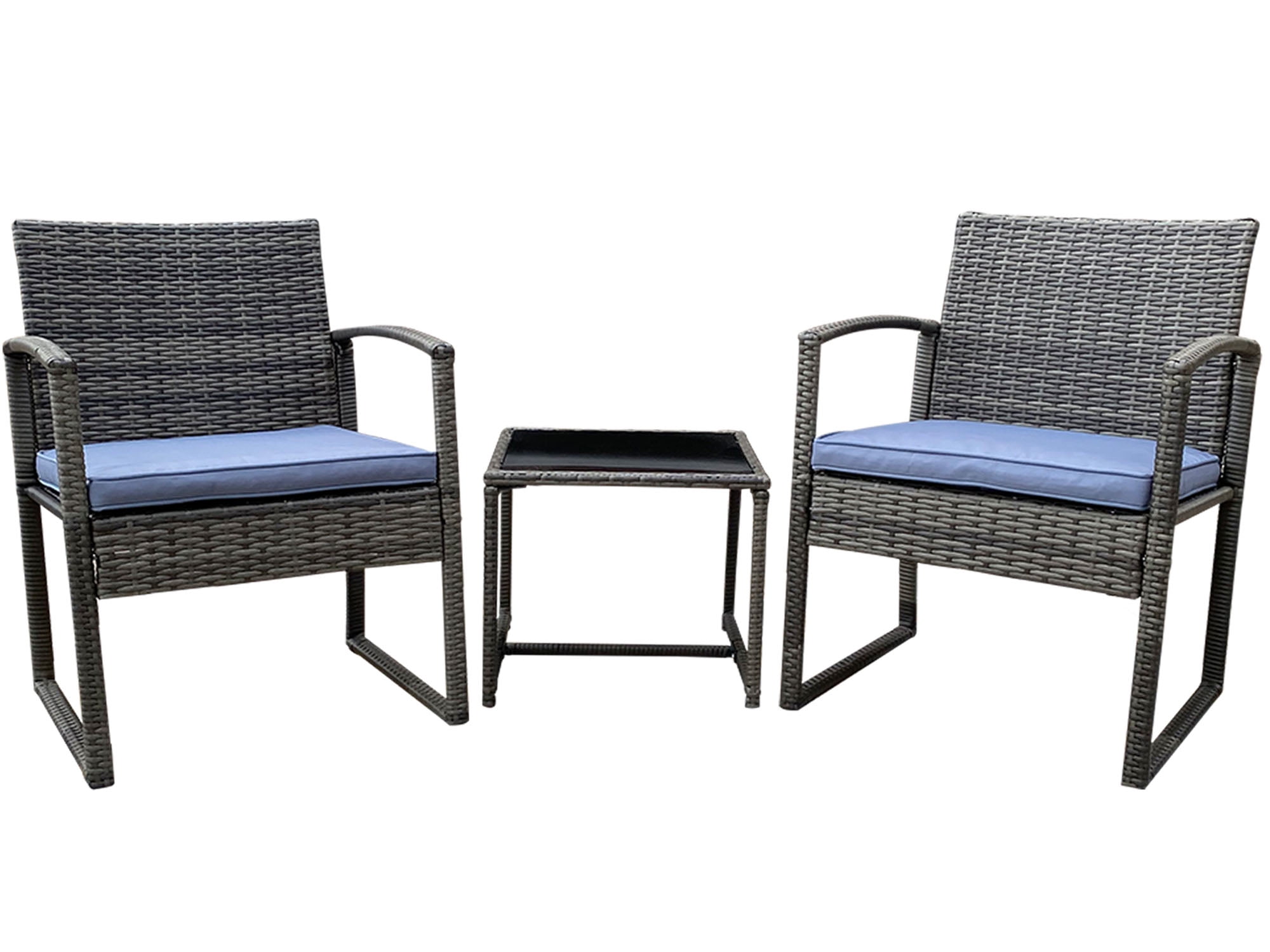 Iric 3-Piece Rattan Bistro Furniture Set -Two Side Handle Bar Chairs ...