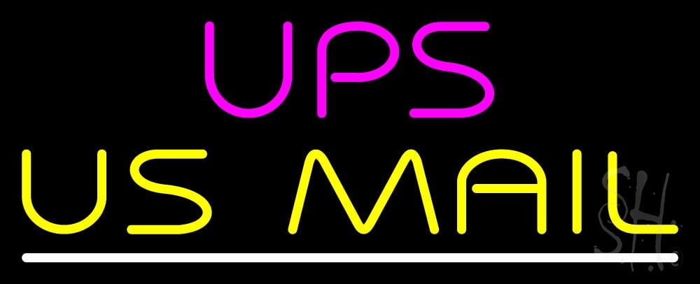 UPS US Mail White Line LED Neon Sign 13 x 32 - inches, Black Square Cut ...