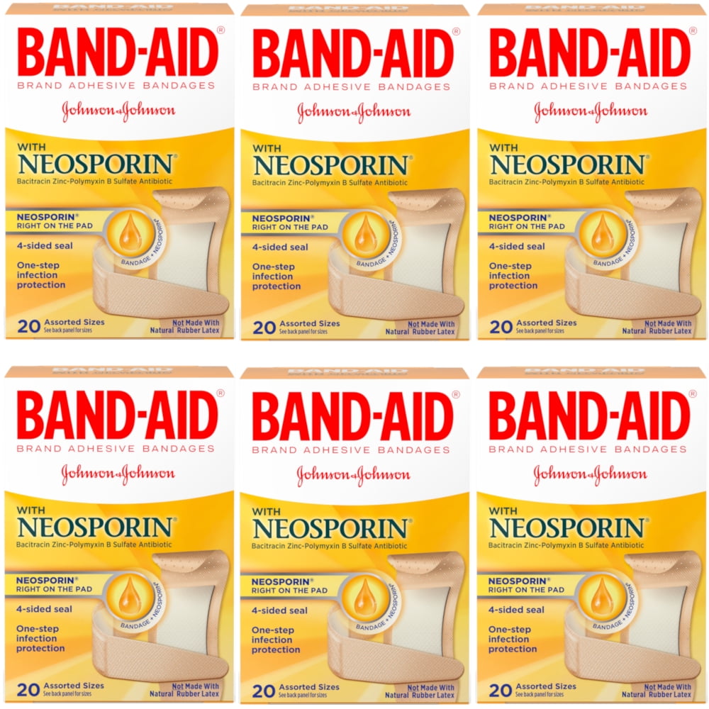 6 Pack - BAND-AID Plus Neosporin Bandages Assorted Sizes 20 Each ...