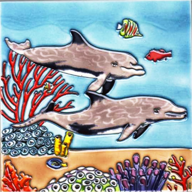Dolphins Swimming in Deep Sea Paradise Ceramic Tile 8 Inches - Walmart ...