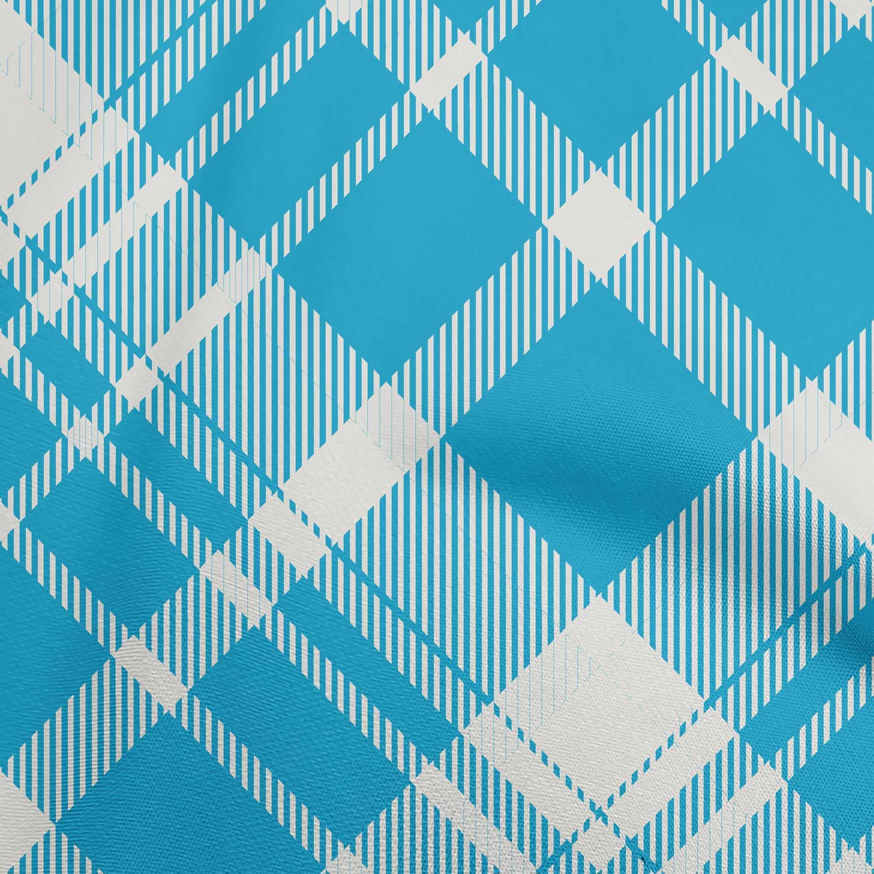 oneOone Silk Tabby Turquoise Blue Fabric Check Sewing Material Print ...